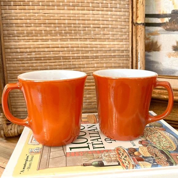 Pyrex | Dining | Vintagepyrex Set Of Two Burnt Orange Mugstea Cups ...